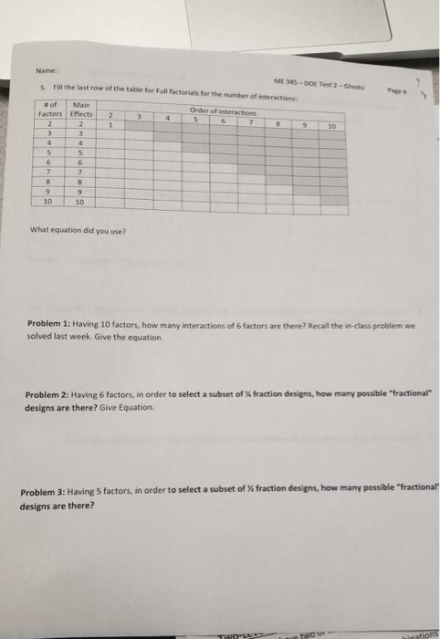 Solved Name: ME 345-DOE Test 2-Ghods Page1 tect Create the | Chegg.com