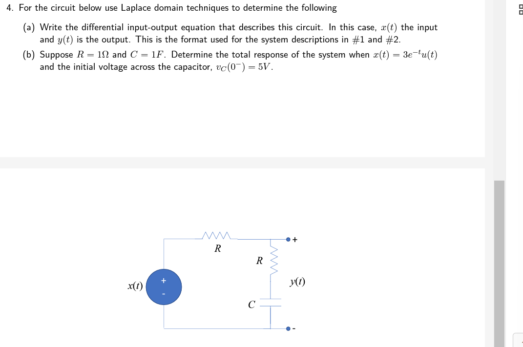 Solved 4. For the circuit below use Laplace domain | Chegg.com