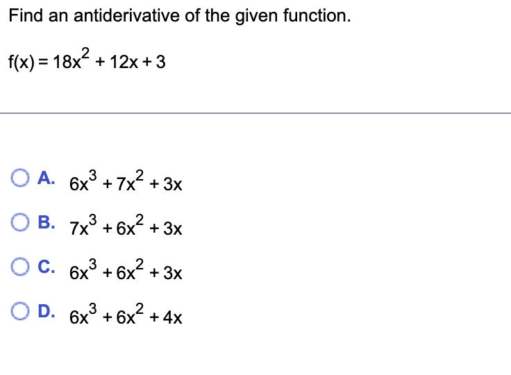 Solved Find an antiderivative of the given function. | Chegg.com