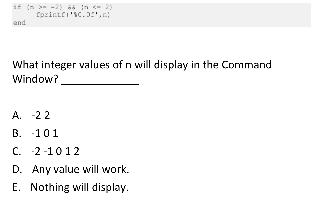 Solved What integer values of n will display in the Command | Chegg.com