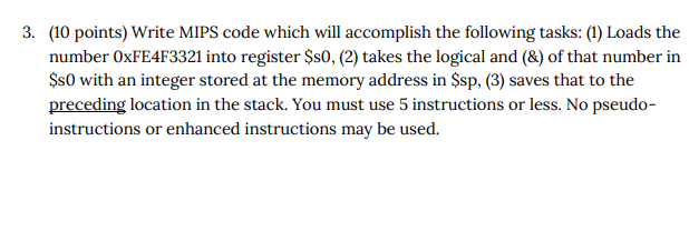 Solved 3. (10 points) Write MIPS code which will accomplish | Chegg.com