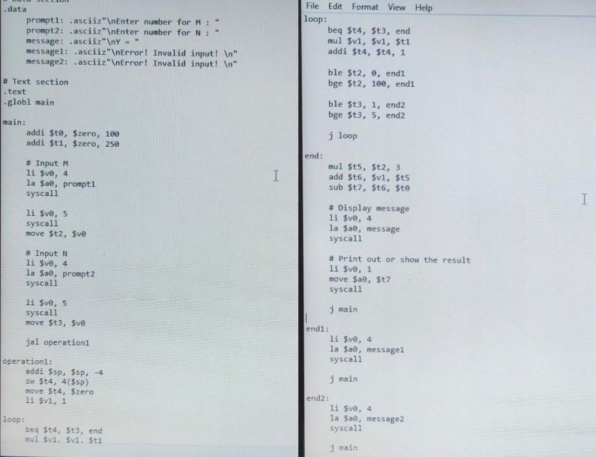 Solved .data promptl: .asciiz"\nEnter number for M: prompt2: | Chegg.com