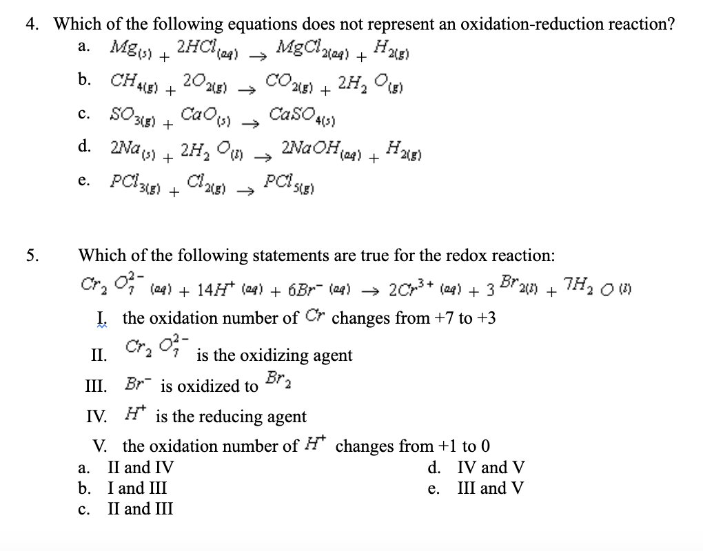 Solved 4. Which of the following equations does not | Chegg.com
