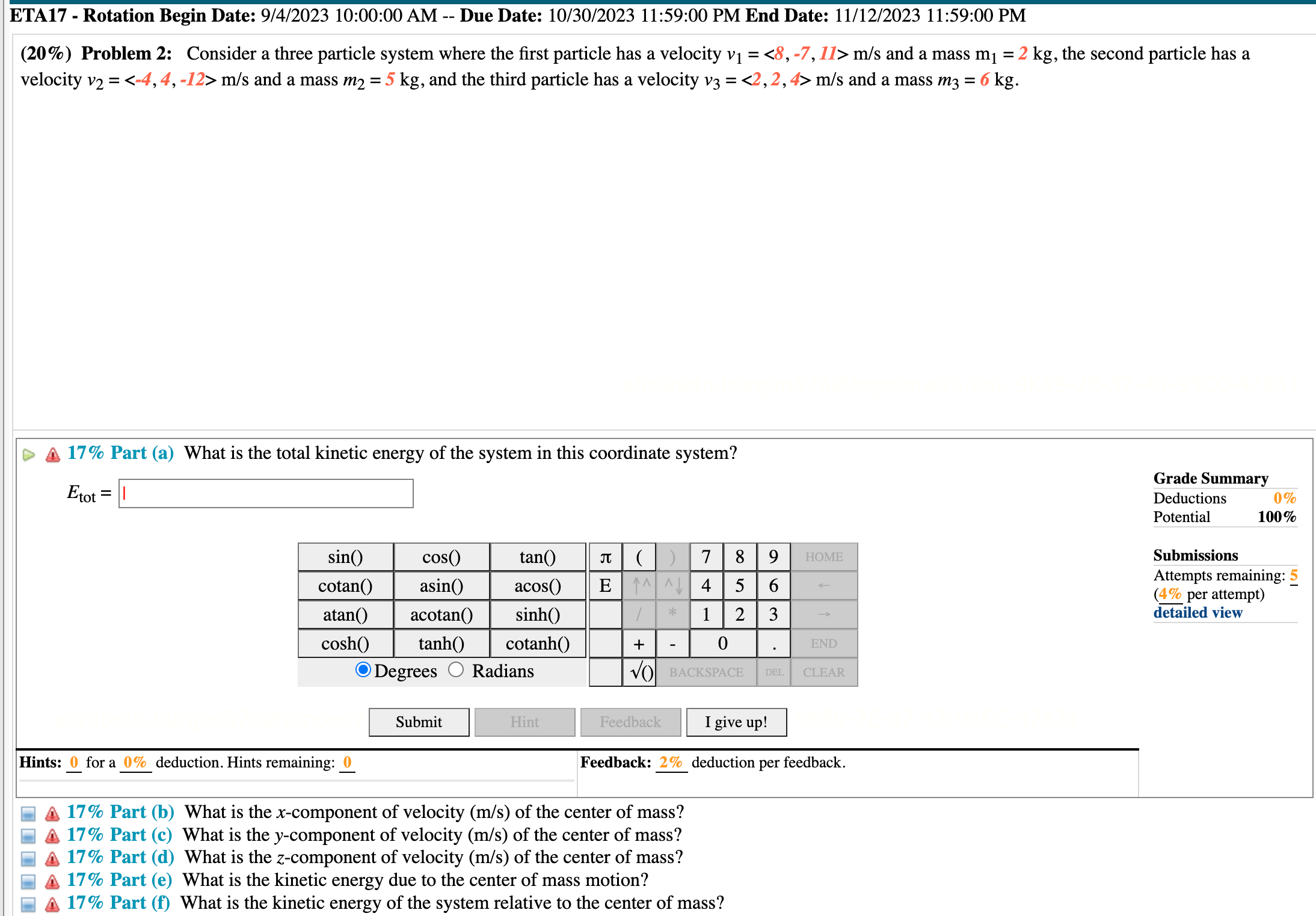 Solved (20\%) Problem 2: Consider a three particle system | Chegg.com Solved (20\%) Problem 2: Consider a three particle system | Chegg.com