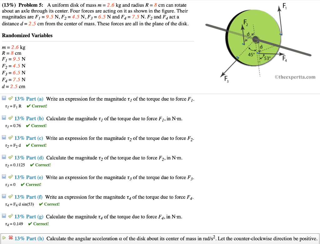 Solved: (13%) Problem 5: A Uniform Disk Of Mass M= 2.6 Kg ... | Chegg.com