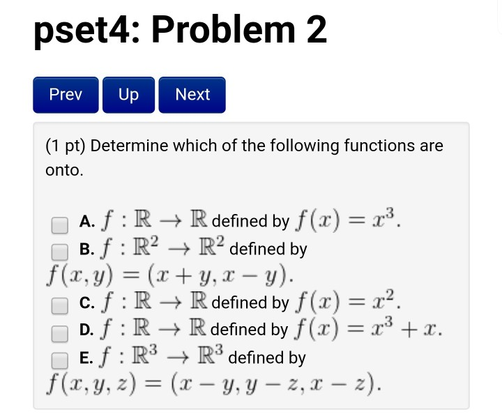 Solved pset4: Problem 2 Prev Up Next (1 pt) Determine which | Chegg.com