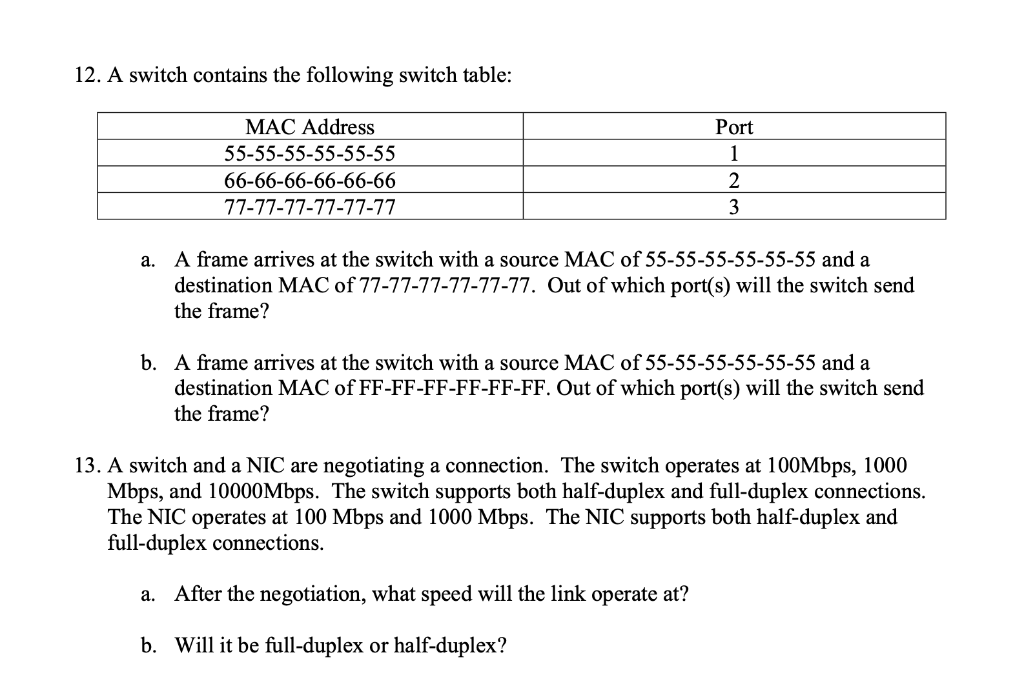 12. A switch contains the following switch table: MAC | Chegg.com