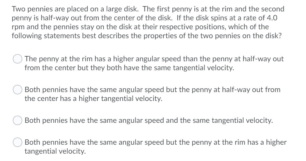Solved Two pennies are placed on a large disk. The first | Chegg.com
