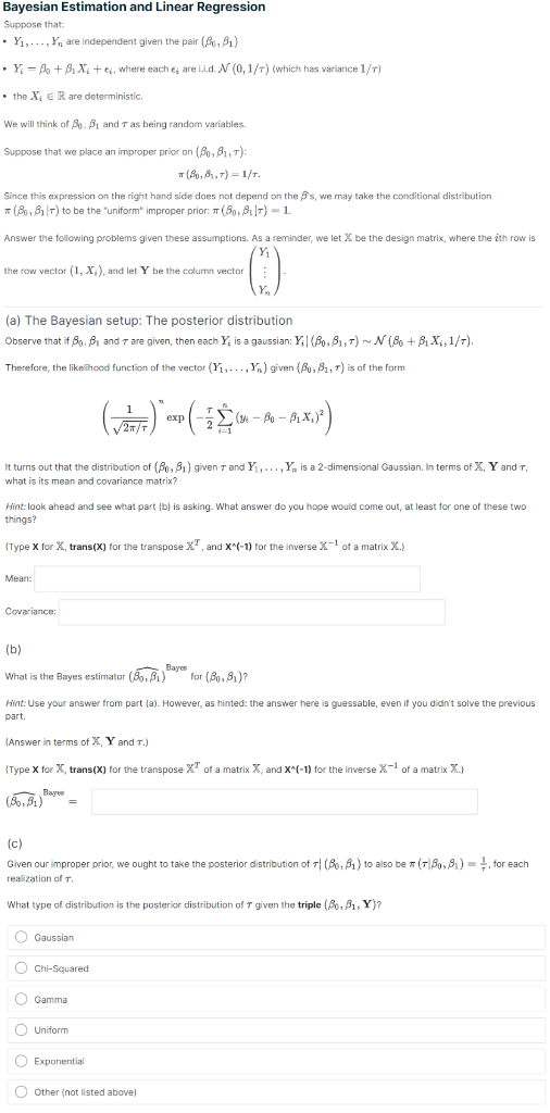 Solved Bayesian Estimation and Linear Regression Suppose | Chegg.com