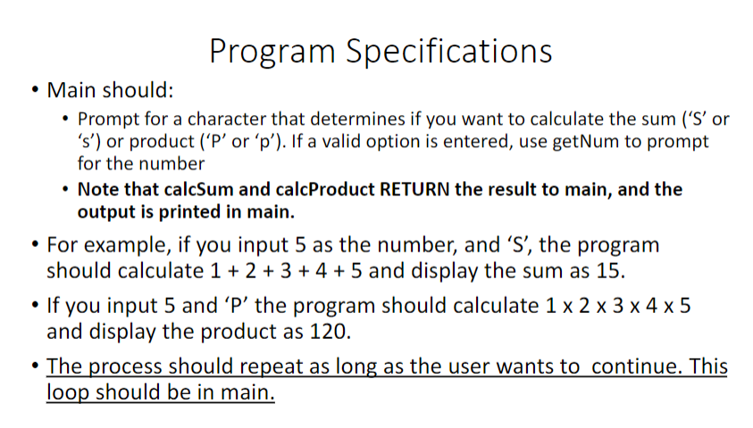 Solved Program Specifications • Carefully read the entire | Chegg.com