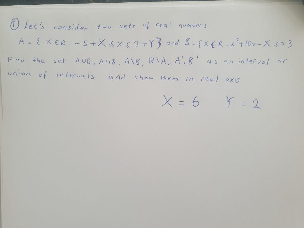 Solved two + 0 Let's consider sets of real numbers A. | Chegg.com