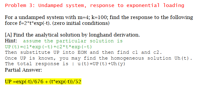 Solved Problem 3: Undamped system, response to exponential | Chegg.com