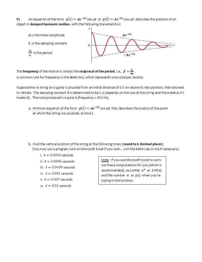 Solved 5 An Equation Of The Form P t Ae kt Sin Wt Or Chegg