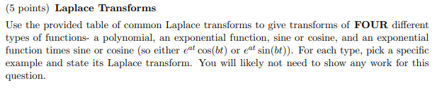 Solved (5 points) Laplace Transforms Use the provided table | Chegg.com