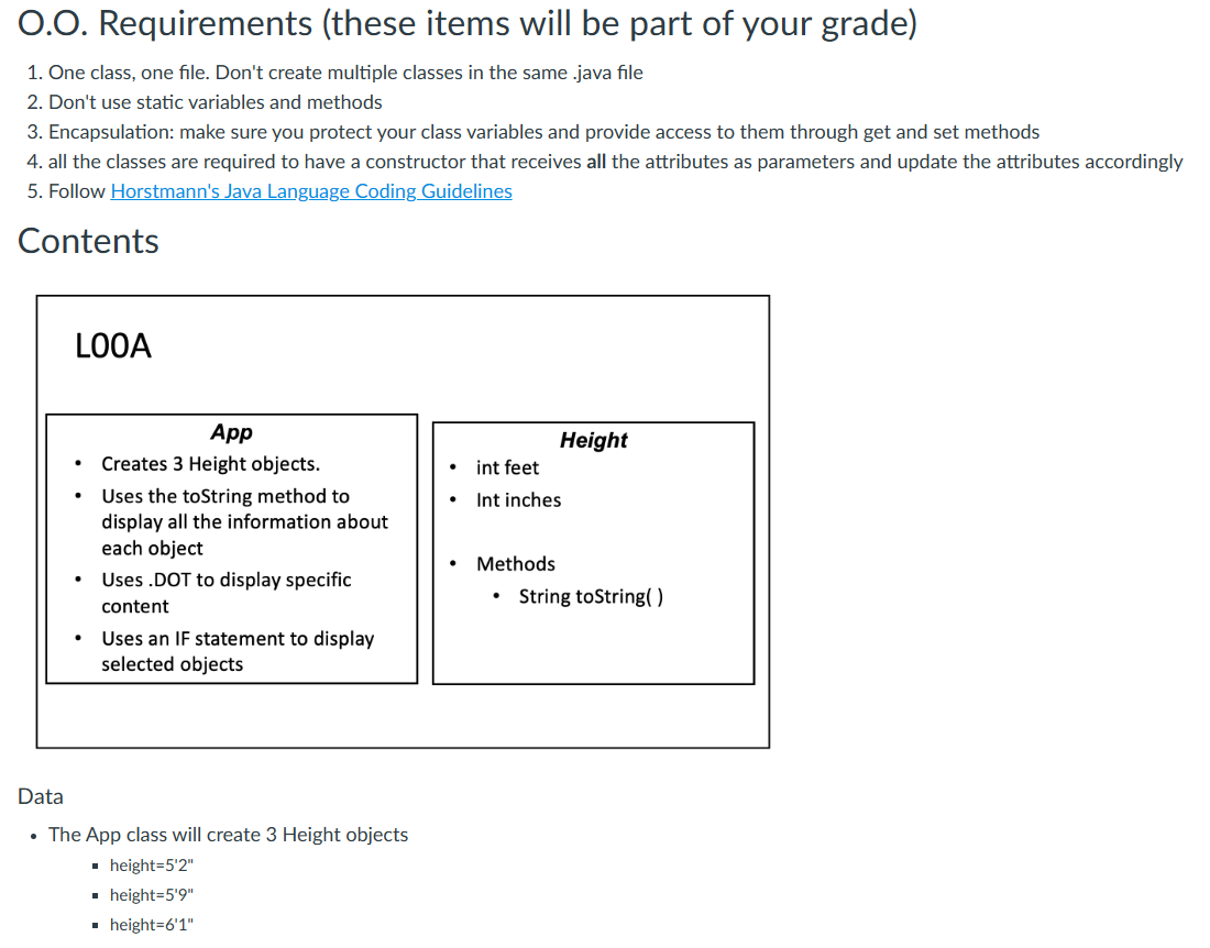 Solved O.O. Requirements (these items will be part of your | Chegg.com