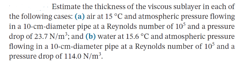 Solved Estimate The Thickness Of The Viscous Sublayer In