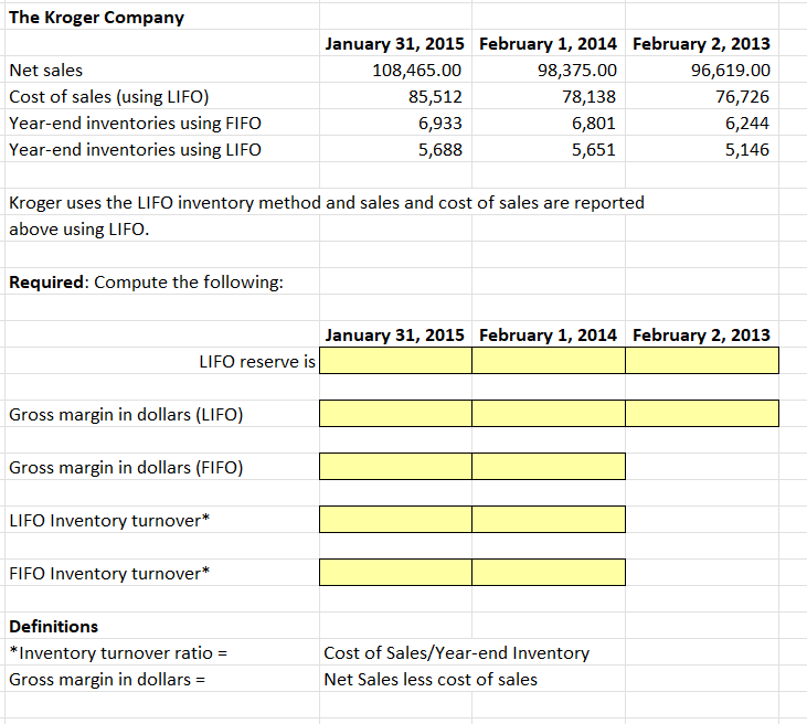 Solved Kroger uses the LIFO inventory method and sales and | Chegg.com