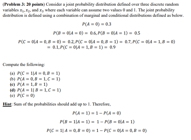 Solved (Problem 3: 20 points) Consider a joint probability | Chegg.com