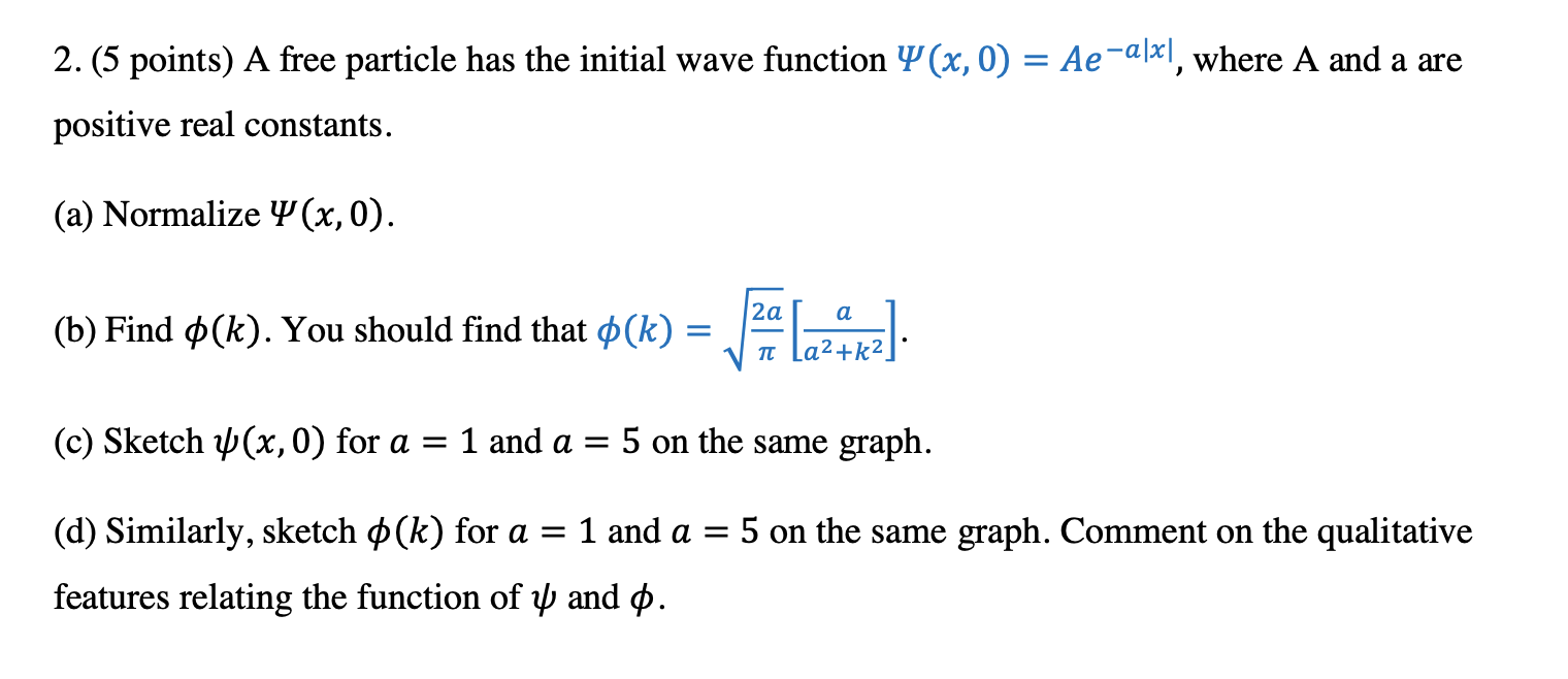 Solved = 2. (5 points) A free particle has the initial wave | Chegg.com