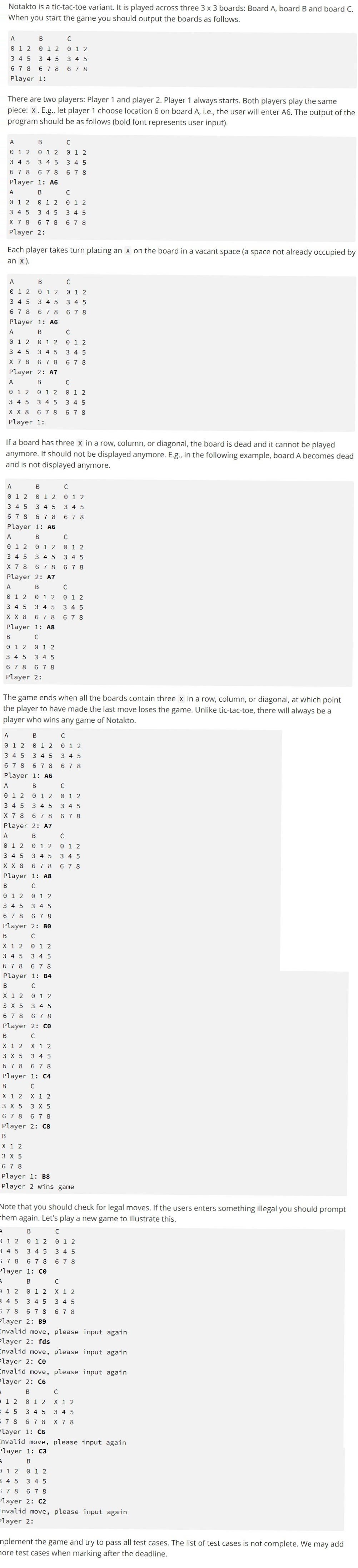 Solved Notakto is a tic-tac-toe variant. It is played across | Chegg.com
