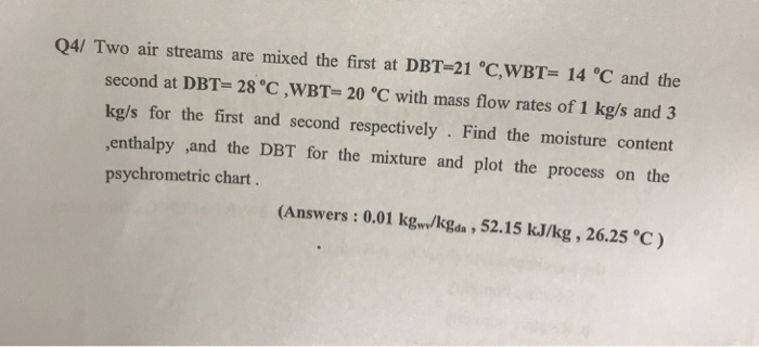 Solved Q4/ Two air streams are mixed the first at DBT-21 | Chegg.com