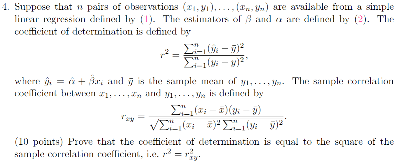 Solved Suppose that n pairs of observations (x1, y1),..., | Chegg.com