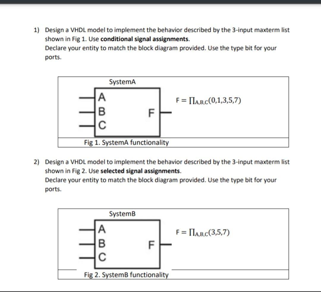 1) Design a VHDL model to implement the behavior | Chegg.com