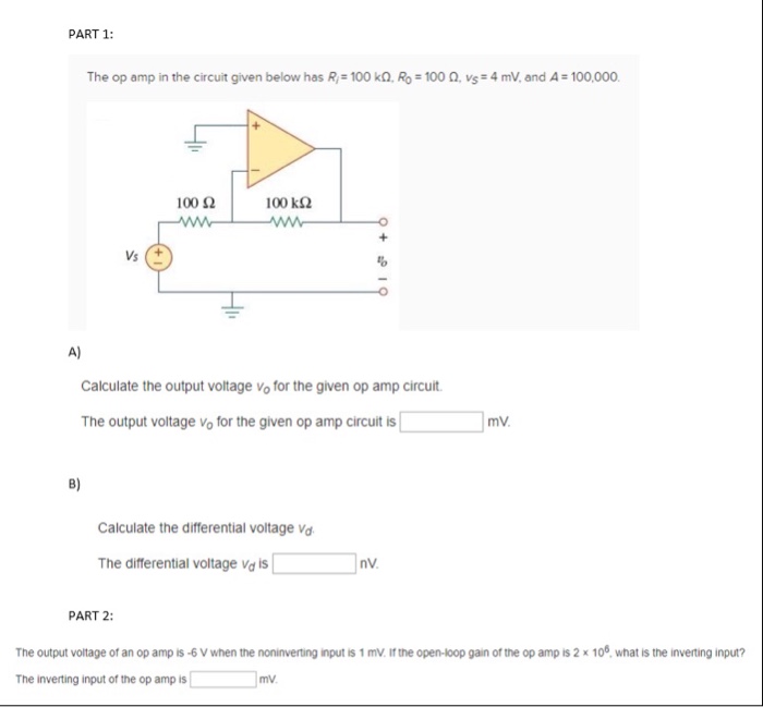 Solved PART 1 The op amp in the circuit given below has | Chegg.com