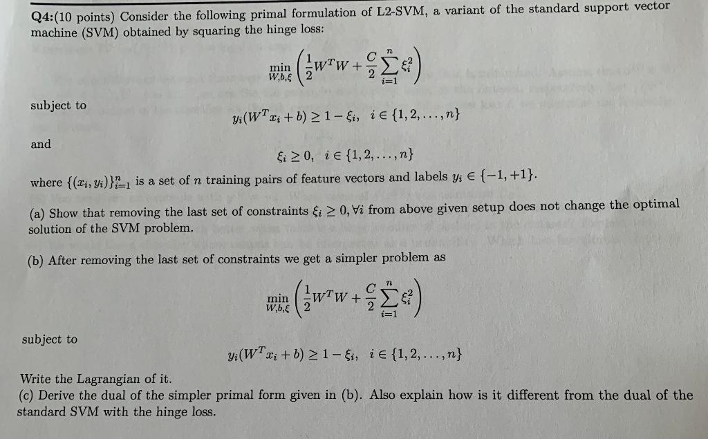 Q4:(10 points) Consider the following primal | Chegg.com