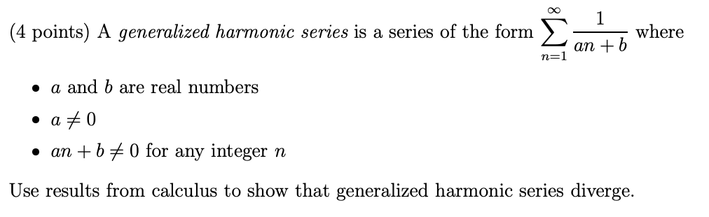 Solved 1 (4 points) A generalized harmonic series is a | Chegg.com