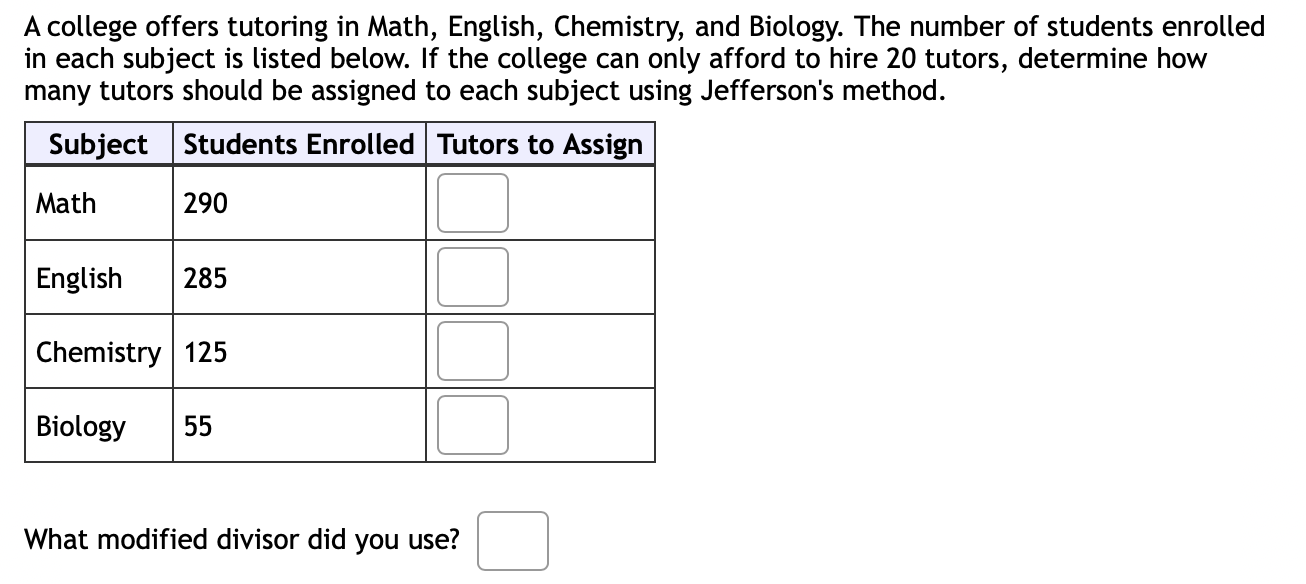 Solved A college offers tutoring in Math, English, | Chegg.com