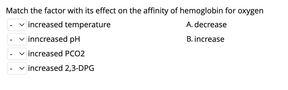 Solved Match the factor with its effect on the affinity of | Chegg.com