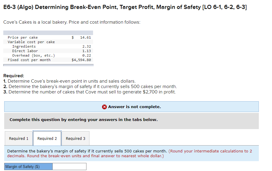Solved E6-3 (Algo) Determining Break-Even Point, Target | Chegg.com