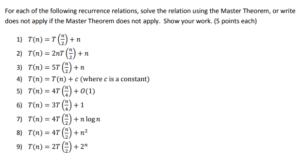 Solved For each of the following recurrence relations, solve | Chegg.com