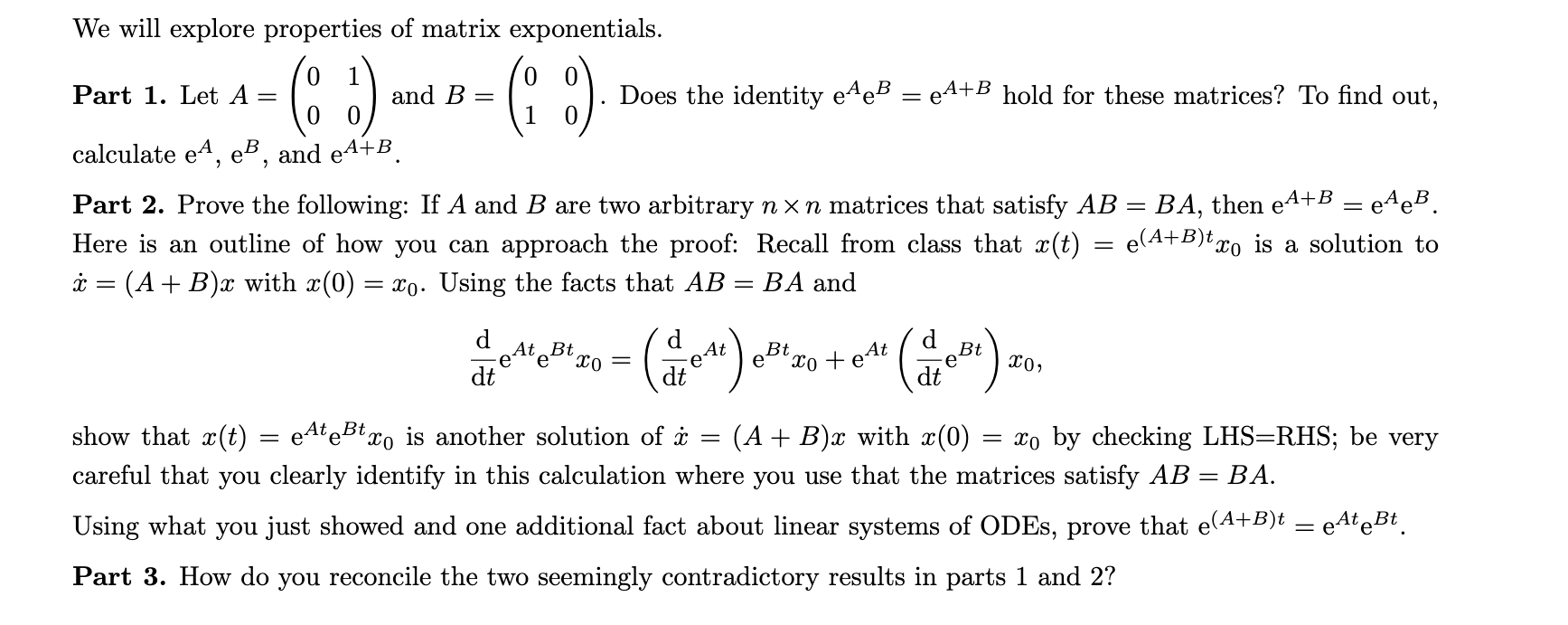 Solved We will explore properties of matrix | Chegg.com
