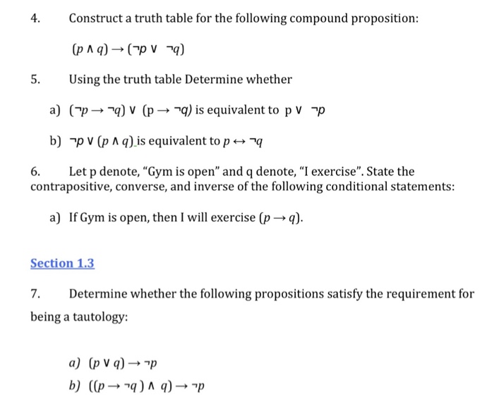 Solved 4 Construct A Truth Table For The Following Compound