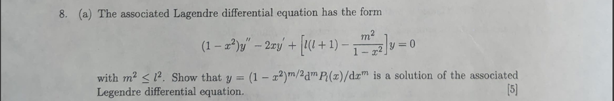 Solved (a) ﻿The associated Lagendre differential equation | Chegg.com