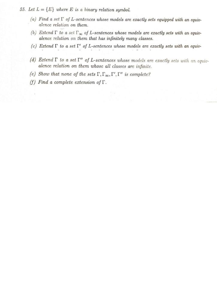 Solved 55 Let L E Where E Is A Binary Relation Symbol 