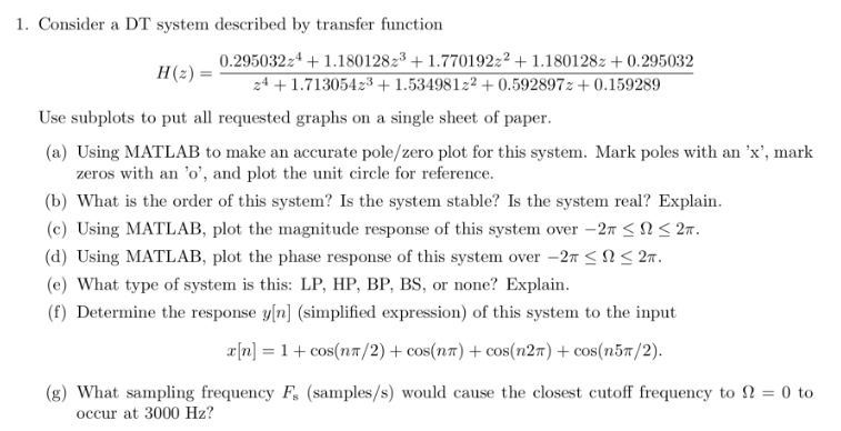 Solved 1. Consider a DT system described by transfer | Chegg.com
