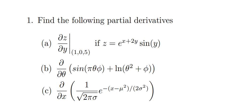 Solved 1. Find the following partial derivatives (a) | Chegg.com