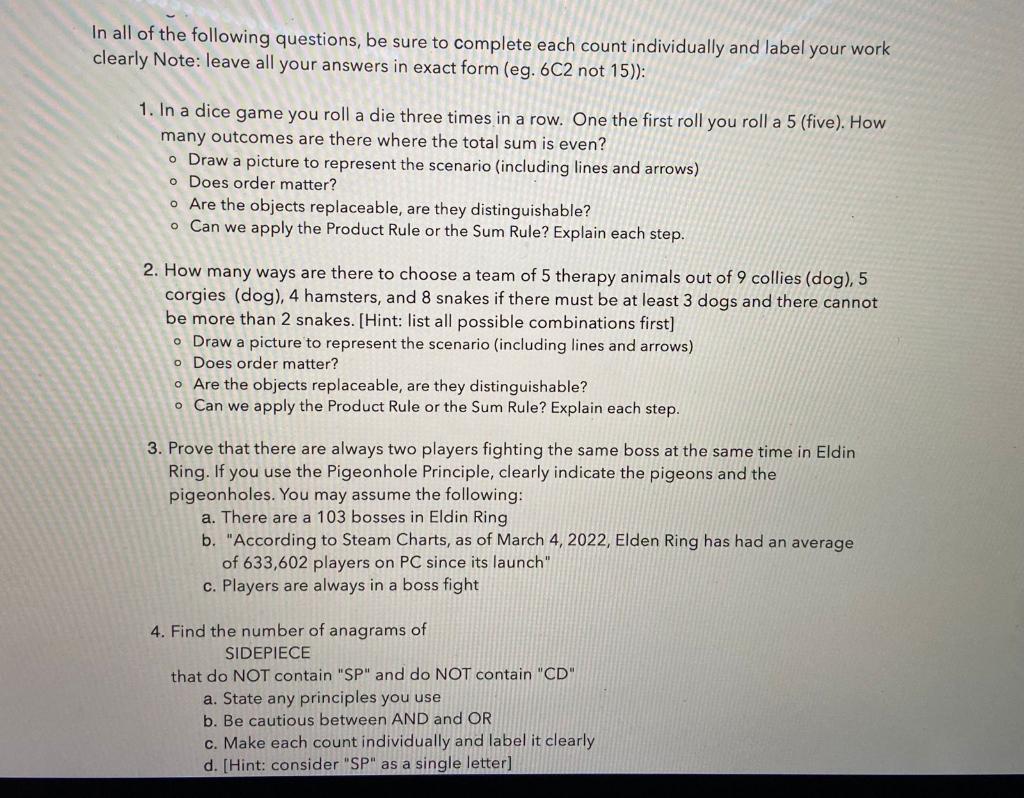 Solved In all of the following questions, be sure to | Chegg.com