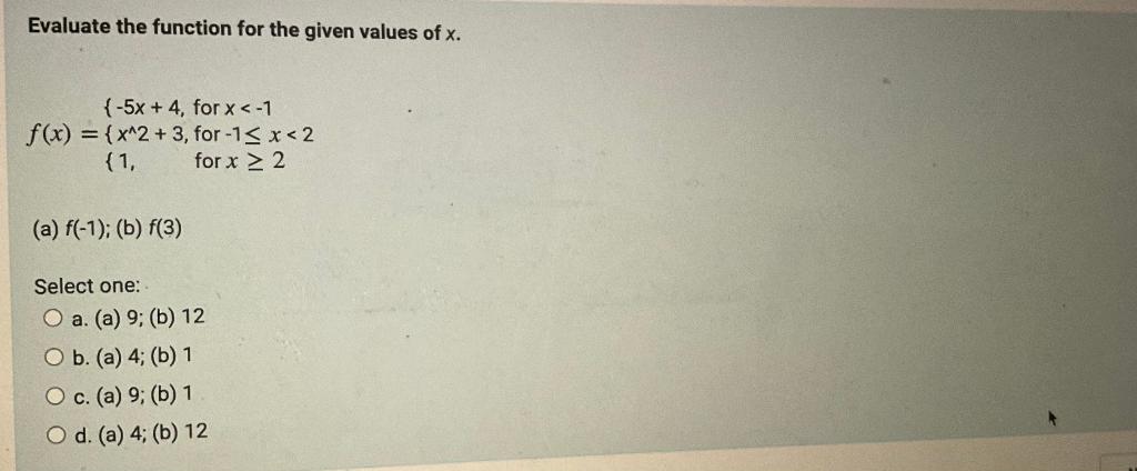 Solved Evaluate the function for the given values of x. | Chegg.com