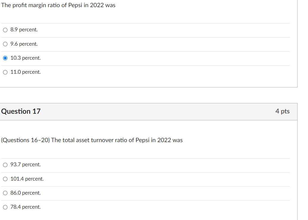 Solved (Questions 16-20) Pepsi balance sheet in billion | Chegg.com