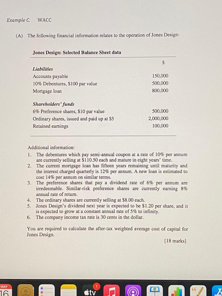 Solved Example C. WACC (A) The following financial | Chegg.com