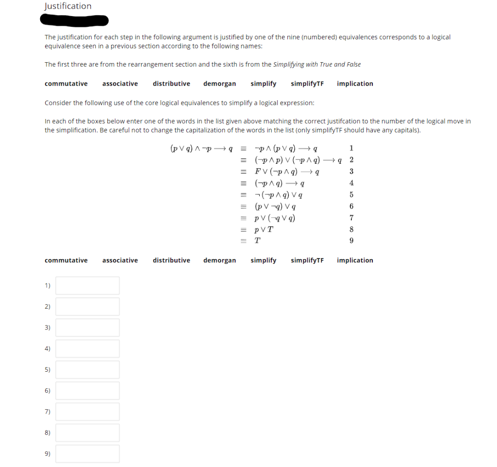 Solved Justification The justification for each step in the | Chegg.com