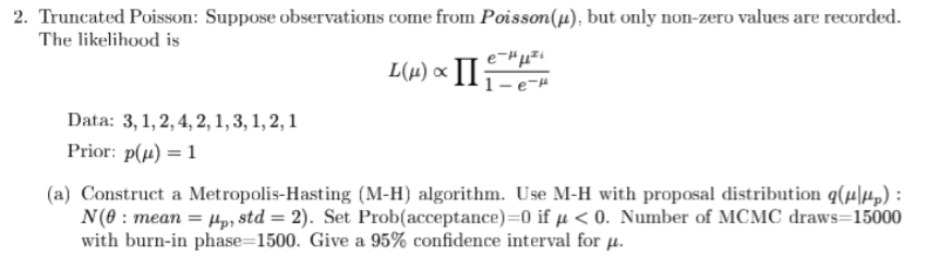 Solved 2. Truncated Poisson: Suppose observations come from | Chegg.com