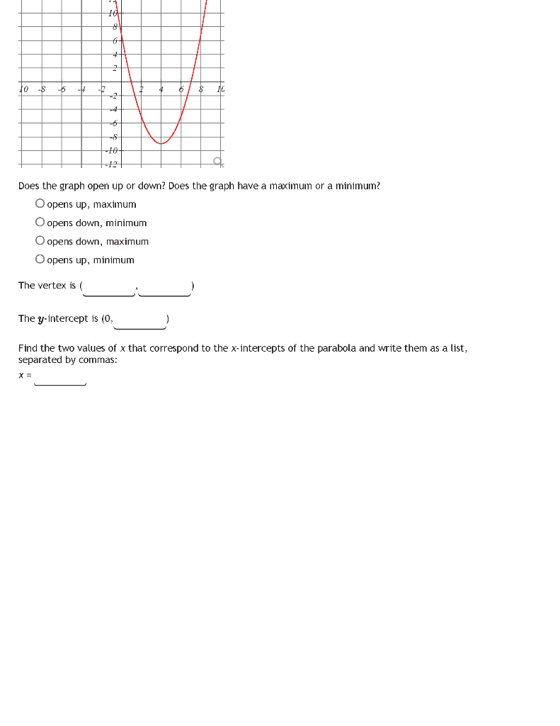 Solved 8 10 -8 -6 6 / $ IC Does the graph open up or down? | Chegg.com
