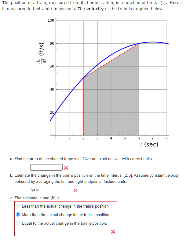 Solved The position of a train, measured from its home | Chegg.com