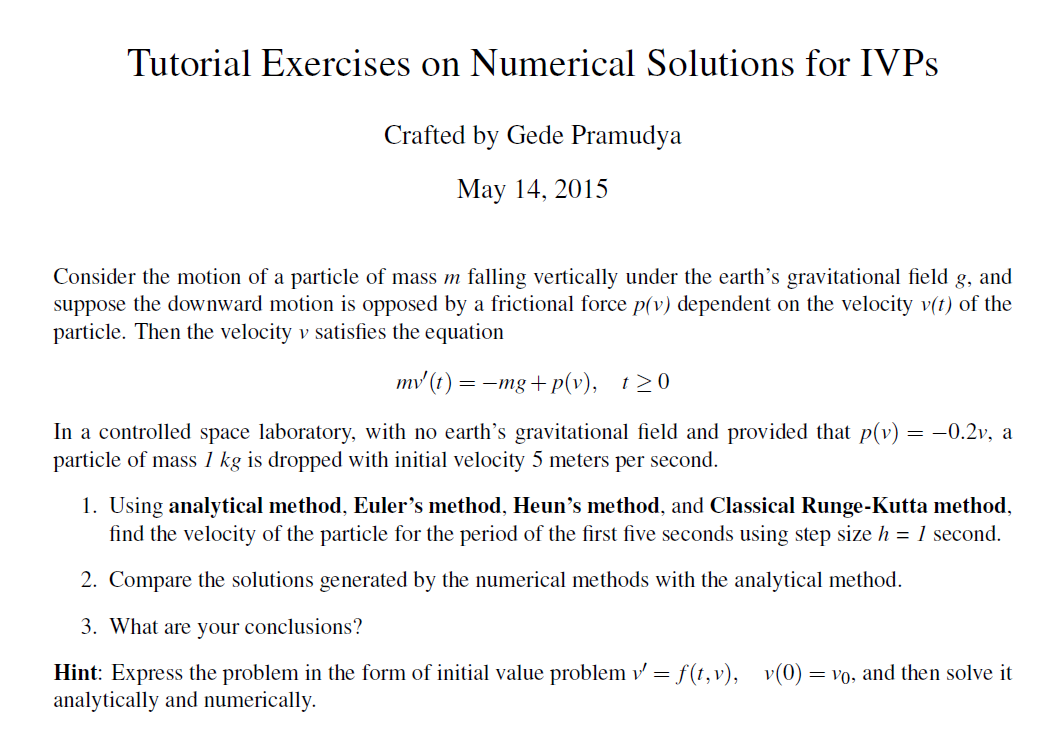 Solved Tutorial Exercises on Numerical Solutions for IVPs | Chegg.com