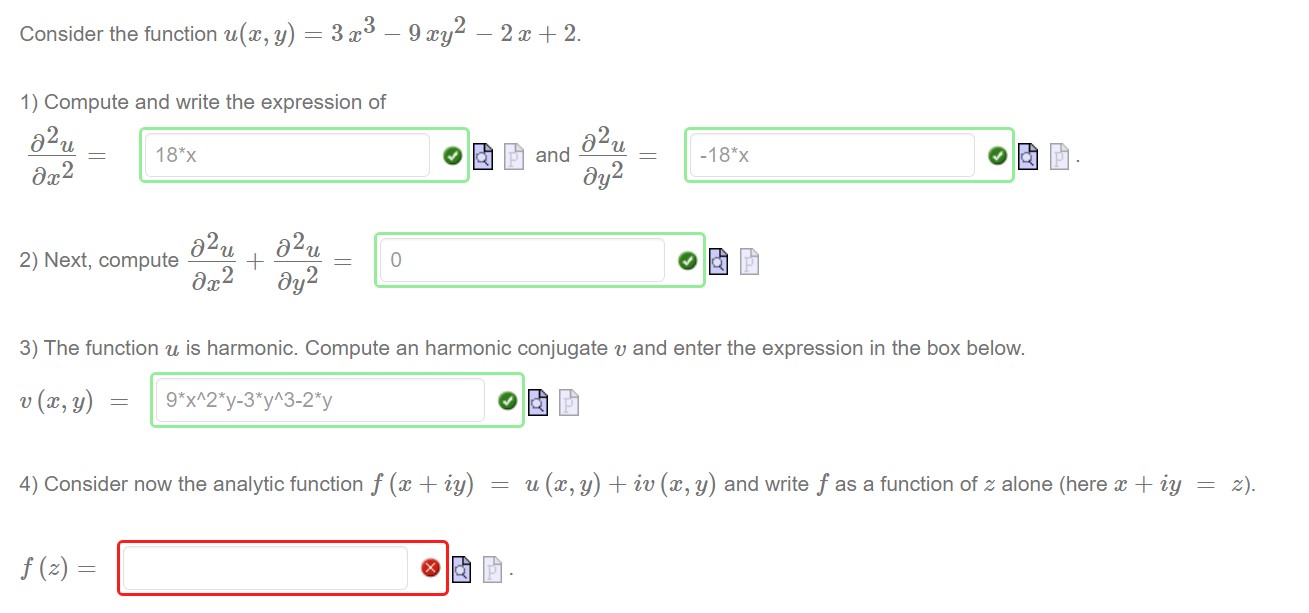 Solved Consider the function u(x,y)=3x3−9xy2−2x+2. 1) | Chegg.com